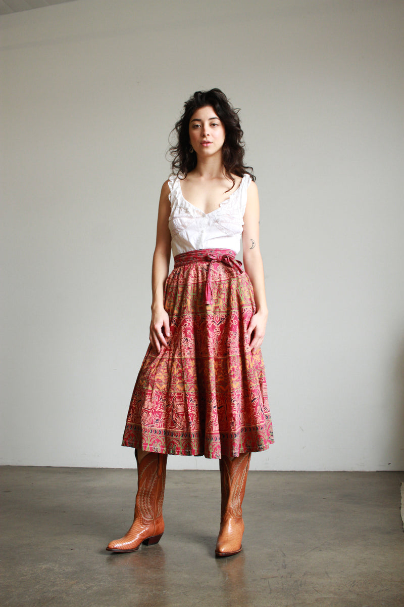 1970s Indian Block Print Raspberry Skirt – Blossom Vintage