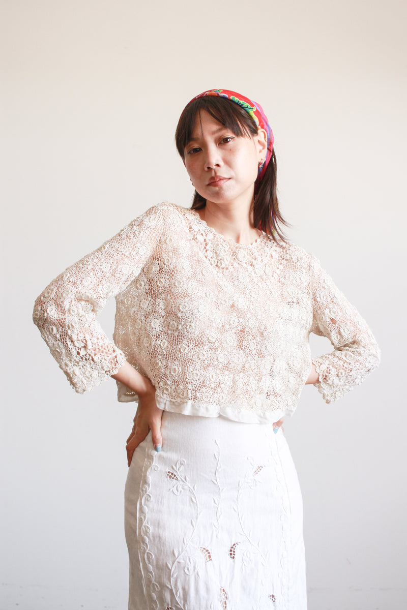 Edwardian White Mixed Crochet Cardigan – Blossom Vintage