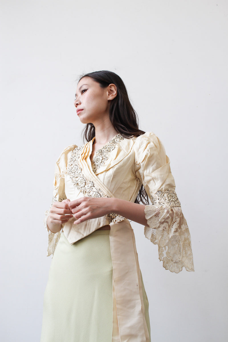 Victorian Cream Embroidered Corset Bodice – Blossom Vintage